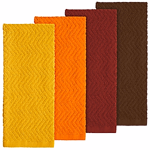 DecorRack 100% Cotton Kitchen Towels, 15" x 25" Absorbent Dish Towels [Premium Quality 400 GSM] Fall Set (Pack of 4)