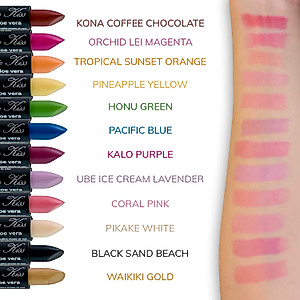 Magic Kiss Pack of 12 Color Changing Aloe Vera Lipstick Set Made in USA (Colors of Aloha 03)