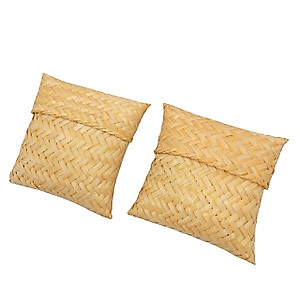 Sticky Rice Basket 4(3.5) x 4(3.5) In., Kratip Bamboo Steamed Sticky Rice Container, Thailand Handmade Serving Basket, Original Color, Thai and Laos Flat Kratib for Home, Restaurant (Flat Kratip 2)