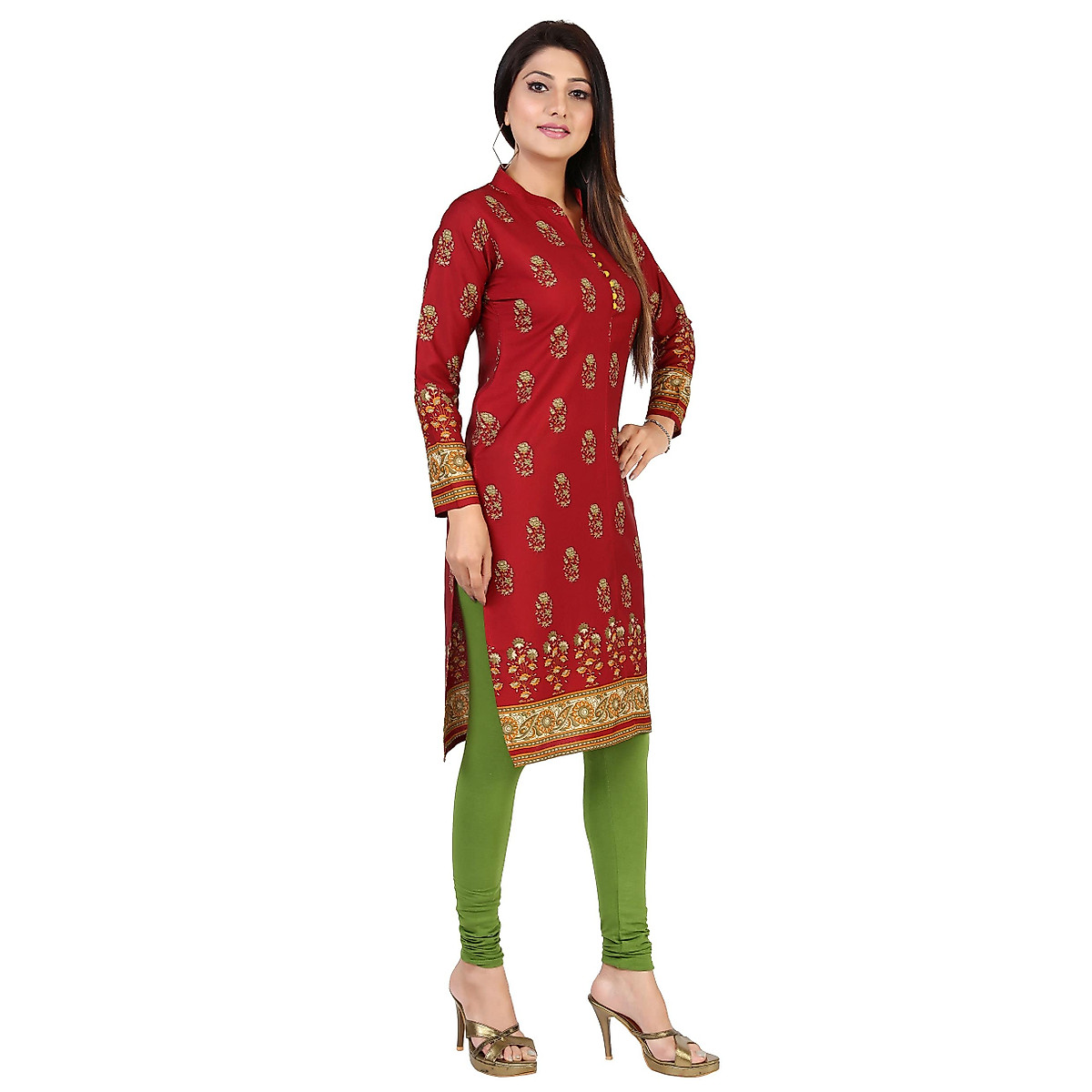 Indian Kurtas for Women Long Kurti Tunic Tops (Maroon, 4XL)