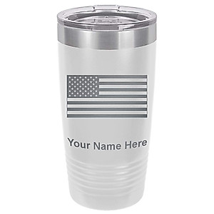 LaserGram 20oz Vacuum Insulated Tumbler Mug, Flag of the United States, Personalized Engraving Included (White)