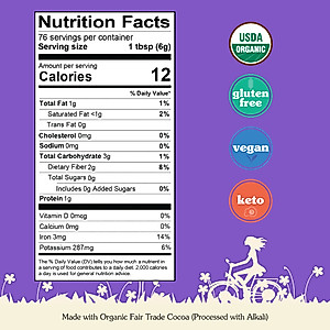 NuNaturals Organic Fair Trade Cocoa Powder, Premium Dutch-Process For Drinking and Baking, 1 lb