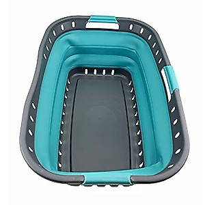 SAMMART 44L (11.6 gallon) Collapsible Plastic Laundry Basket-Foldable Pop Up Storage Container-Portable Washing Tub- pace Saving Hamper, Water Capacity: 35L (9.2 gallon) (Grey/Crystal Blue (Set of 2))