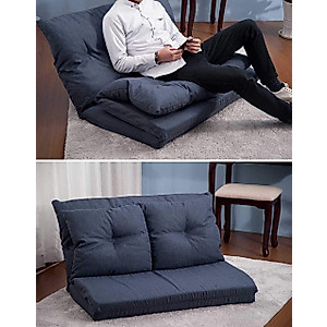 Harper & Bright Designs Floor Sofa Adjustable Lazy Sofa Bed, Foldable Mattress Futon Couch Bed, Navy Blue