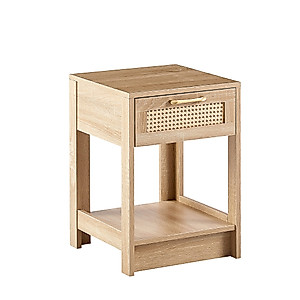 LKJYBG 15.75" Rattan Night Stands with Drawer Bedside End Table for Small Space (15.75 "L x 15.75 "W x 21.65 "H) Natural One Size