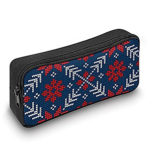 Knitted Christmas and New Year Pattern Pencil Case Makeup Bag Big Capacity Pouch Organizer for Office College