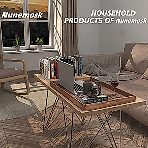 Nunemosk 28x18 inches Large Rectangle Ottoman Table Tray Wooden Solid Rectangle Serving Tray with Handle Black Walnut Platter Decorative Tray, Home Breakfast in Bed, Including 4 Walnut Coaster