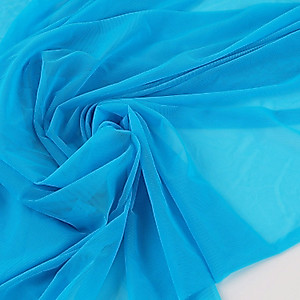 Superfine 4-Way Stretch Net Fabric Nylon Spandex Power Mesh Lightweight Sheer 60" Wide, a Continuous 5 Yards (Cyan Blue)