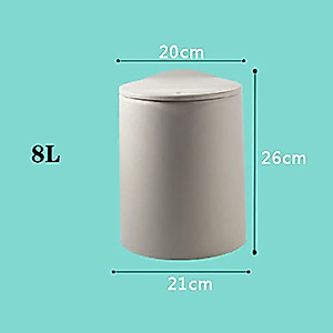 GOPG Round Trash Can, with Lid Press Type Wastebasket in-Band Tube Plastic Container Suitable for Kitchen Living Room Bathroom-20x21x26cm(8x8x10inch)-Khaki