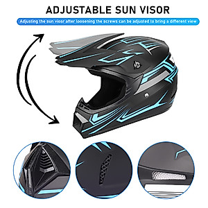 Yesmotor Youth Kids Motocross Helmet Full Face Motorcycle Dirt Bike Off-Road Mountain Bike BMX MX ATV Helmet with(Gloves Goggles Mask) 4Pcs Set - DOT Approved(Blue,XL)