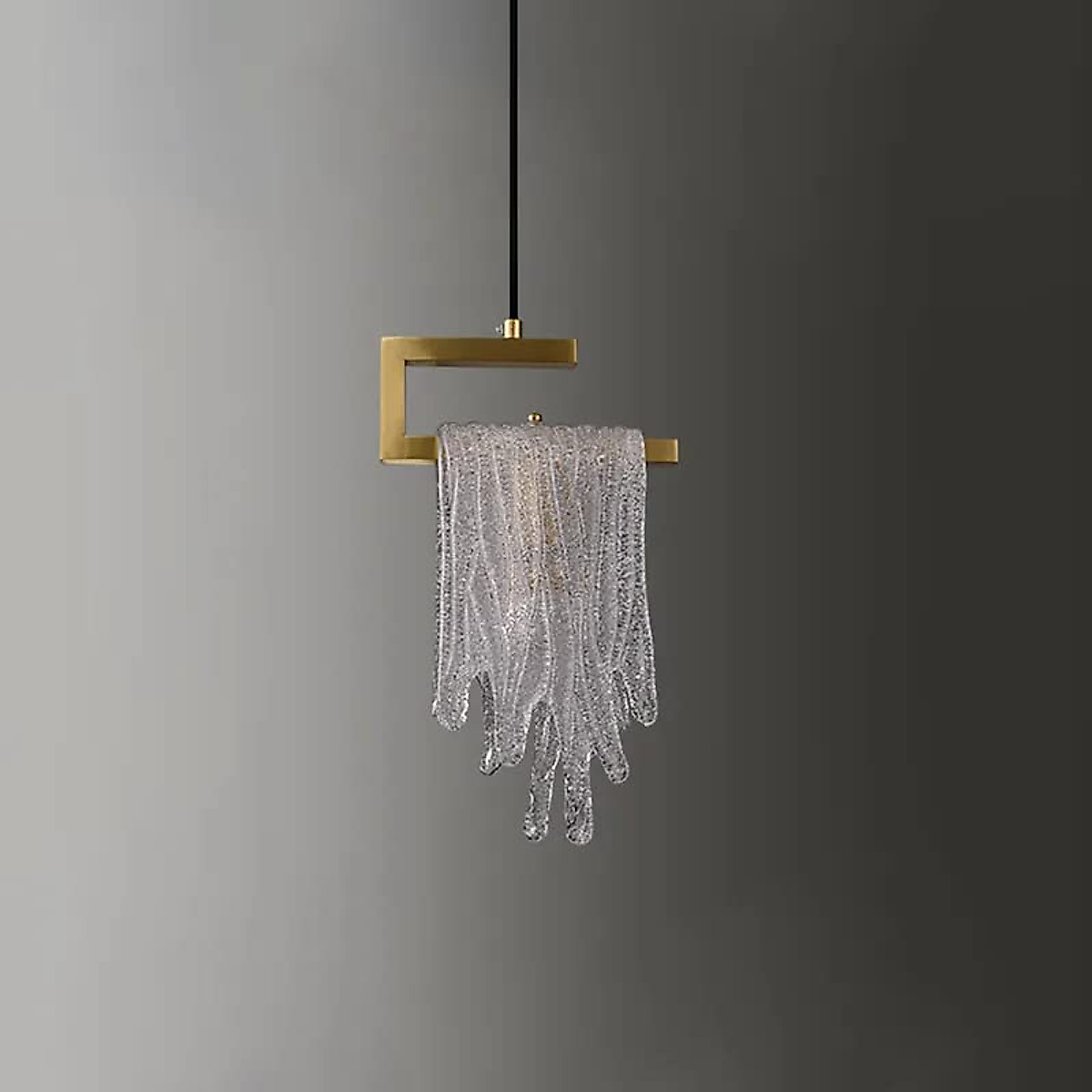 KunMai Modern Gold Pendant Light 1-Light Handmade Glass Waterfall for Bedroom and Living Room