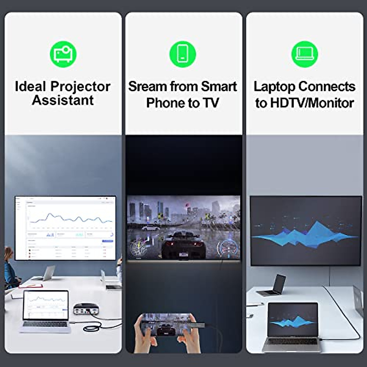 huaham Fiber Optic USB C to HDMI Cable 16.5ft, Type C to HDMI 2.0 Cable 4K@60Hz, Thunderbolt 3&4 Compatible with MacBook Pro/Air, Surface Go, Tablets, Laptops