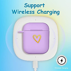 Besoar for Airpods 1st/2nd Generation Case Cute for Women Girls Girly Aesthetic Purple Heart Cases with Keychain Buckle for Airpod 1/2 Pretty Lovely Soft Silicone Cover Unique Design for Air Pods 1/2