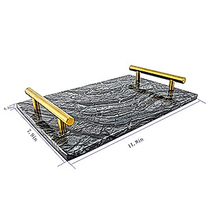 BustleDust Handmade Marble Decorative Tray with Golden Handles,Vanity Tray, Cosmetics Perfume Tray, Jewelery Diplay Tray, Dresser Organizer Tray(Black 11.8 x 7.9 x 0.39in)