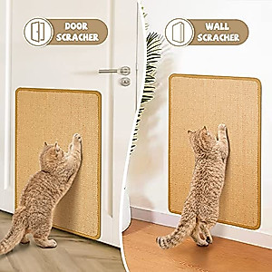Graciadeco Carpet Cat Scratching Mat Sisal, 2 Packs Sisal Fabric Large 23.6" x 15.7" Cat Scratching Pad for Indoor Cats with Adhesive Hook Loop Tape, Cat Scratching Rug Wall Scratchers for Indoor Cats