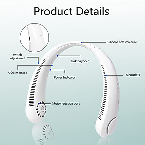 YOULEY Portable Neck Fan, Hands Free Bladeless Neck Fan 360° Bendable Small Fan Cooling USB Fan Rechargeable Personal Fan 3 Speeds Wearable Neck Fans for Home Office Outdoor Travel Sports (White)