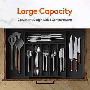 Lifewit Silverware Drawer Organizer, Expandable Utensil Tray for Kitchen, 5 Pack Drawer Dividers Plastic 4" High, 11-17" Adjustable Drawer Organizers