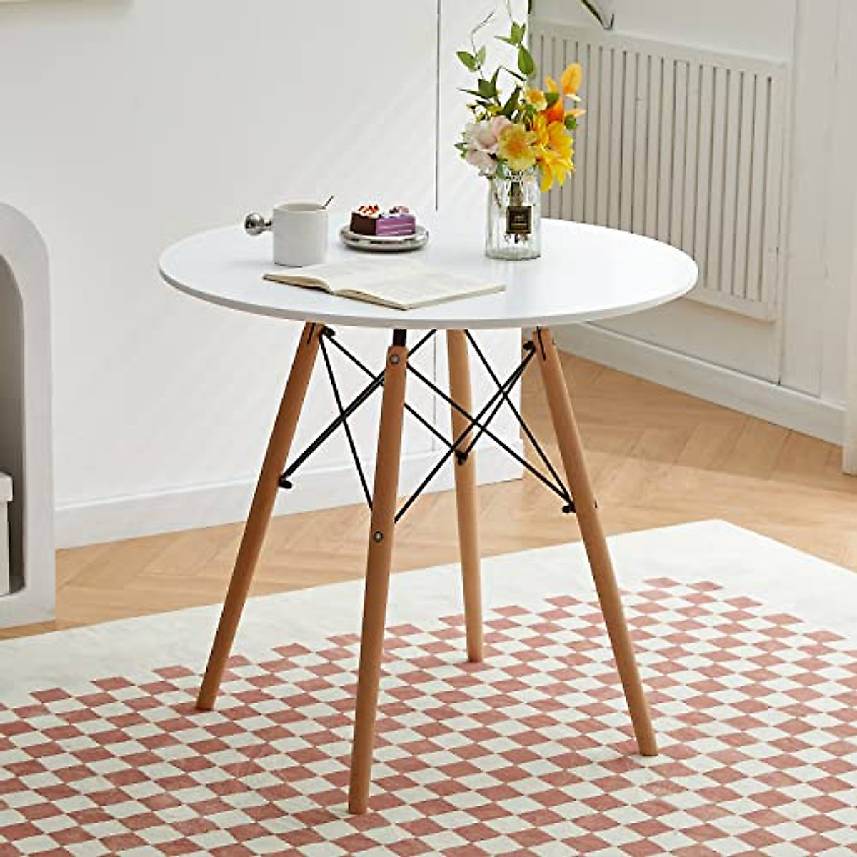 ATSNOW 31.5 in Mid Century Modern White Round Dining Table, Small Circle Table for Living Room Bedroom Kitchen