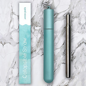 2PACK Eco-Pals | Straws Drinking Reusable Folding Straw | Stainless Steel Straw | Dishwasher Safe (Charcoal + Seafoam)