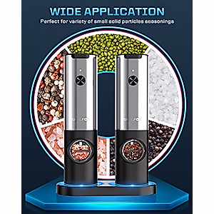 SoulFox Electric Salt and Pepper Grinder Set with USB Rechargeable - No Battery Needed - One Handed Operation - White Light - Adjustable Coarseness Automatic Electronic Spice Mill Shakers Refillable