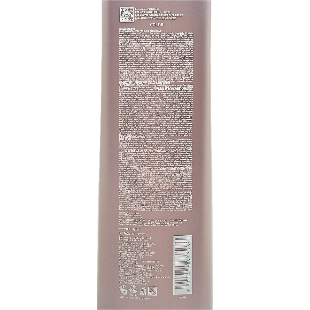 Tec Italy Lumina Shampoo for Blond and Gray Hair 1000ml/33.8oz