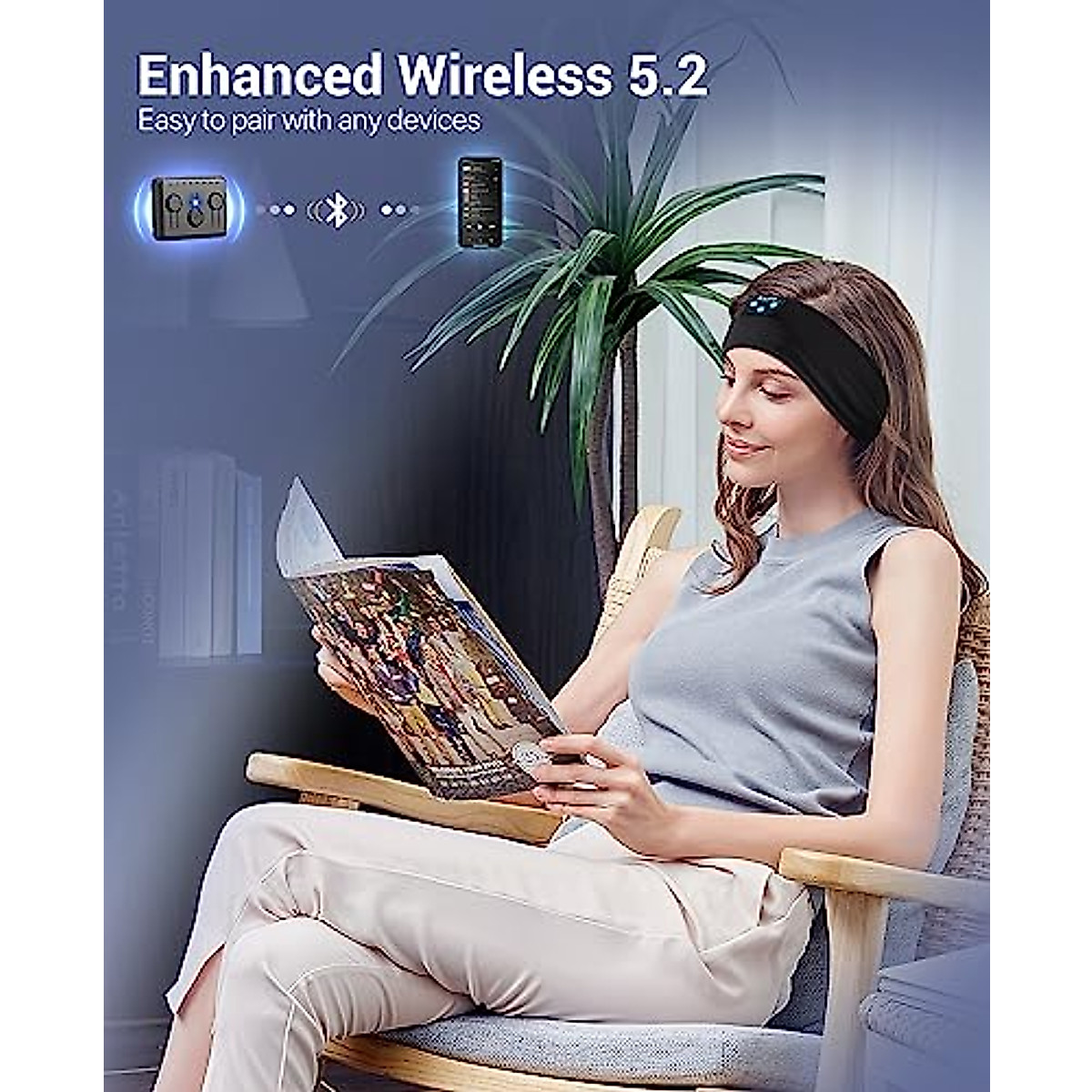 Navly Sleep Headphones, 10Hrs Sports Headband with Soft Cozy Earbuds Comfortable, Headphones Headband with Ultra-Thin HD Stereo Speakers Perfect for Workout,Running,Yoga,Travel