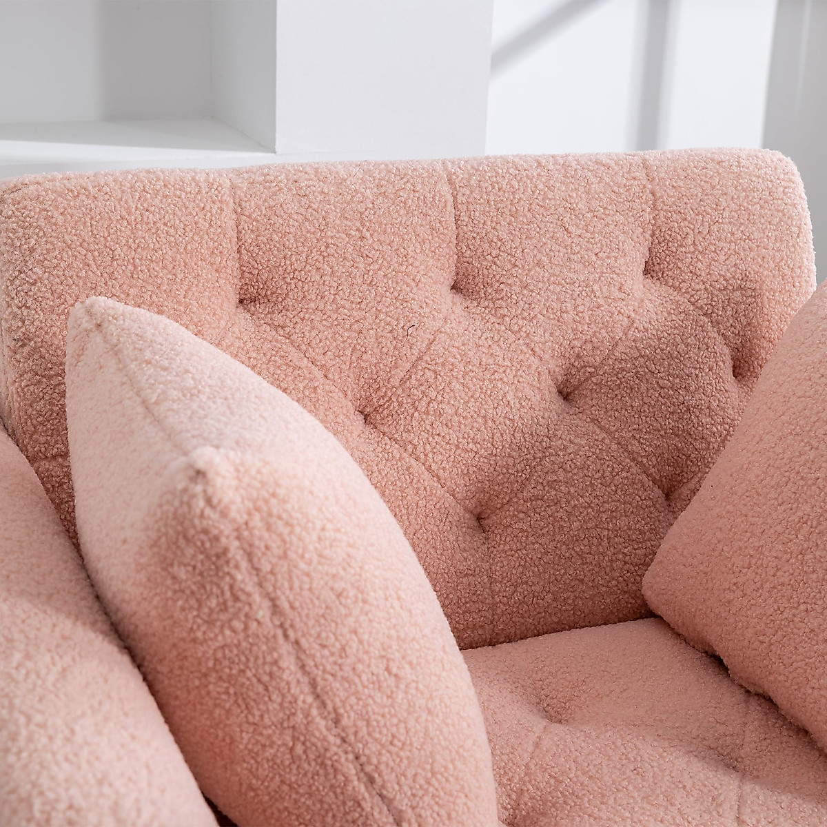 YuiHome 36.61'' Wide Modern Accent 3 Positions Adjustable Backrest, Tufted Chaise Lounge Chair, Single Recliner Armchair with Ottoman and Gold Legs for Living Room, Bedroom,Pink