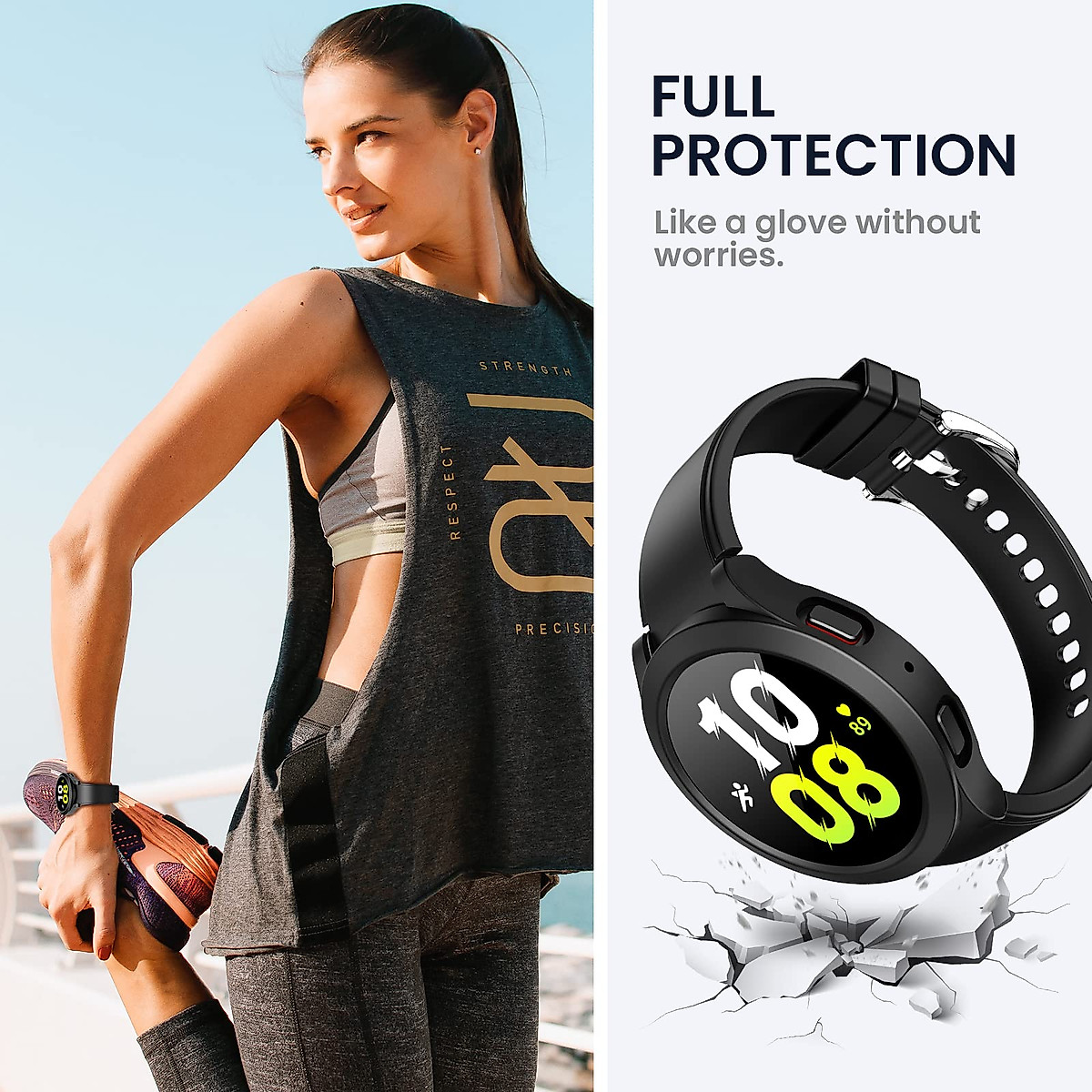 Tensea [4Pack] for Samsung Galaxy Watch 5 2022/4 2021 Screen Protector and Case 44mm, Anti-Fog Tempered Glass Protective Film/Hard PC Bumper, Face Cover Set