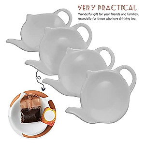 Ipetboom Jewelry Stand Teapot Shaped Tea Bag Holder 4pcs Ceramic Teabag Coaster Caddy Saucer Seasoning Dish Snack Plate Spoon Rests Bracket Jewelry Ring Dish for Tea Time Ring Holder