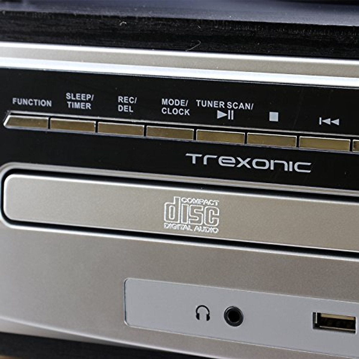 Trexonic 3-Speed Vinyl Turntable Home Stereo System with CD Player, FM Radio, Bluetooth, USB/SD Recording and Wired Shelf Speakers, Black (TRX-28SP)