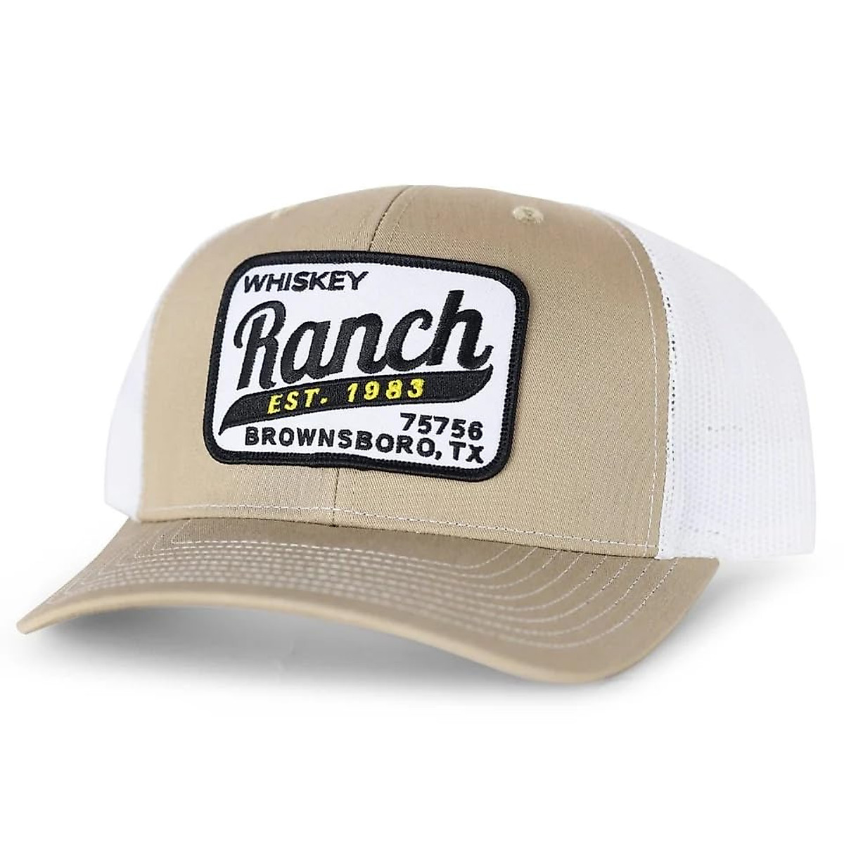 WHISKEY BENT HAT CO. The Zip Adjustable Snapback Meshback Trucker Hat (US, Alpha, One Size, Tan)