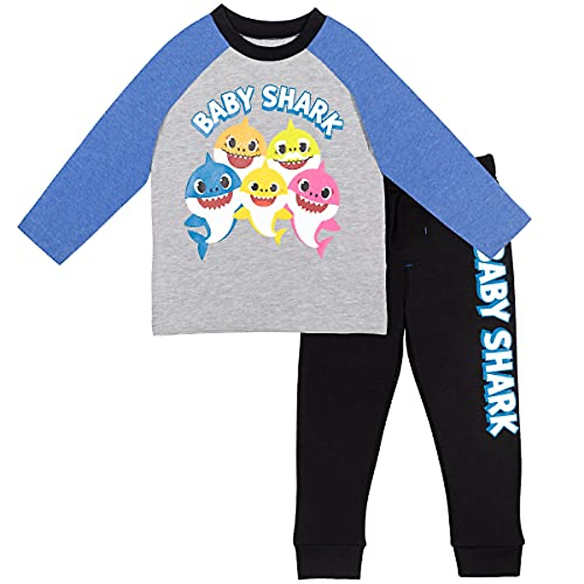 Pinkfong Baby Shark Toddler Boys Long Sleeve T-Shirt Fleece Pant Set Blue 3T