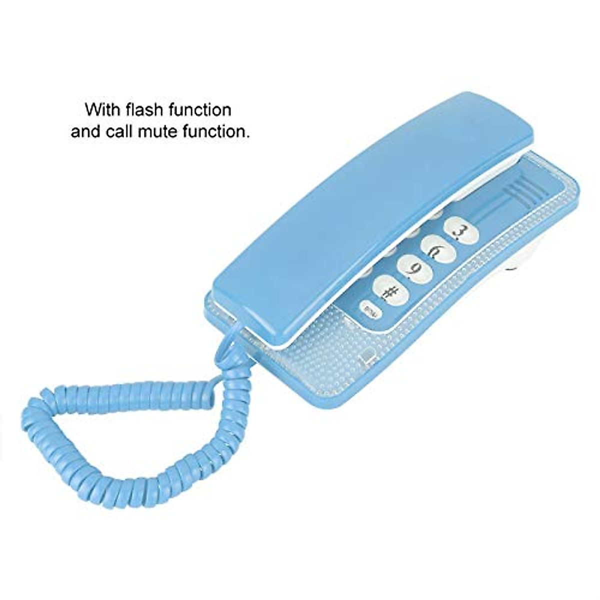 Mini Wall Phone, Retro Wall Mountable Landline Telephone with Flash Function and Call Mute Function, RJ45 Interface Powered by Telephone Line Home Phone for Hotel Family School(Blue)