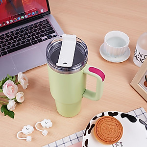 AUAUY 2 PCS Tumbler Lids with 2PCS Dust-proof Cloud Straw Covers for Stanley Quencher H2.0 40 oz and Stanley Adventure Quencher 40 oz, Leak Proof Replacement Lids, White Lids for Tumblers