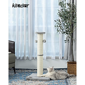 Kilodor 34Inch Tall Cat Scratching Post,4.3Inch Diameter Large Sisal Cat Scratch Post with Ball, Sturdy and Durable Cat Scratcher for Indoor Cats Adults Grey