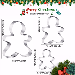3PCS Gingerbread Man Cookie Cutters, 5.12" 4.34" 3.42" Large Christmas Cookie Cutters -Stainless Steel Holiday Cookie Cutters Shapes for Baking Gift