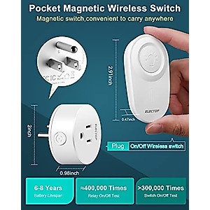 Remote Control Outlet, ELECTOP 15A/1500W Wireless Outlet Power Switch, No Wire Long Range Electrical Switch Plug On/Off for Lights, Fans, Christmas Lights, Household Appliance, 4000V Anti Surge