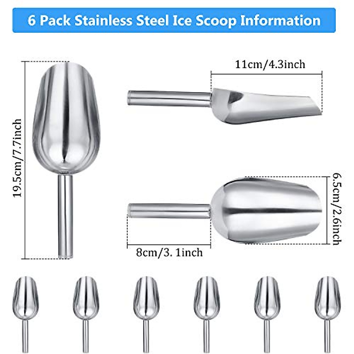 6 Pack 6 Ounce Stainless Steel Ice Scoop Small Metal Candy Scoop Mini Ice Cube Scoop Little Sugar Scoop Cream Scoop for Home Kitchen Food Jars Coffee Beans Bar Buffet