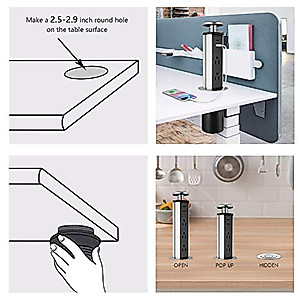 Pop Up Outlet for Kitchen Countertop,2.5" Hole Size Grommet Power Pop Out Outlet with USB,Pulling Pop Up Socket for Home,Office Worktop,Telescoping Power Solution,6ft Power Cord