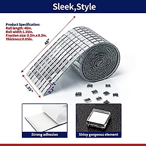 Art3dwallpanels Self-Adhesive 1888 Pieces Glass Mirror Mosaic Tiles Small Square Mirror Tiles Sticker for DIY Craft Decoration, Disco Ball Mirror Tiles for Party (Silver)