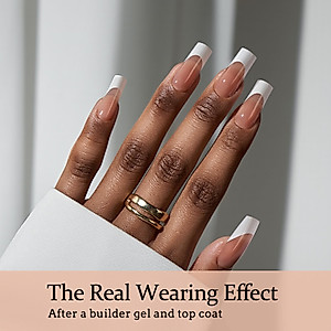 btartboxnails XCOATTIPS French Tip Nails, 300pcs Brown Long Square French Tip Gel Nails, French Tip Press on Nails for DIY Nail Art