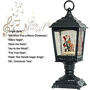 DRomance Christmas Snow Globe Lantern with Musical and Timer, Battery Operated and USB Cable Santa Light up Spinning Water Glitters Snow Globe Decoration(USB Included)