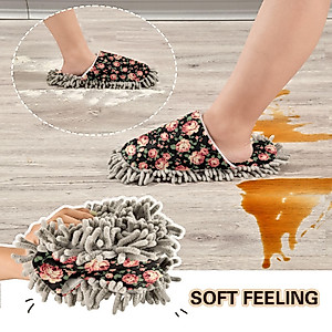 FLildon Microfiber Cleaning Slippers Blooming Roses Washable Mop Shoes Slipper for Men/Women House Floor Dust Cleaner, Size L