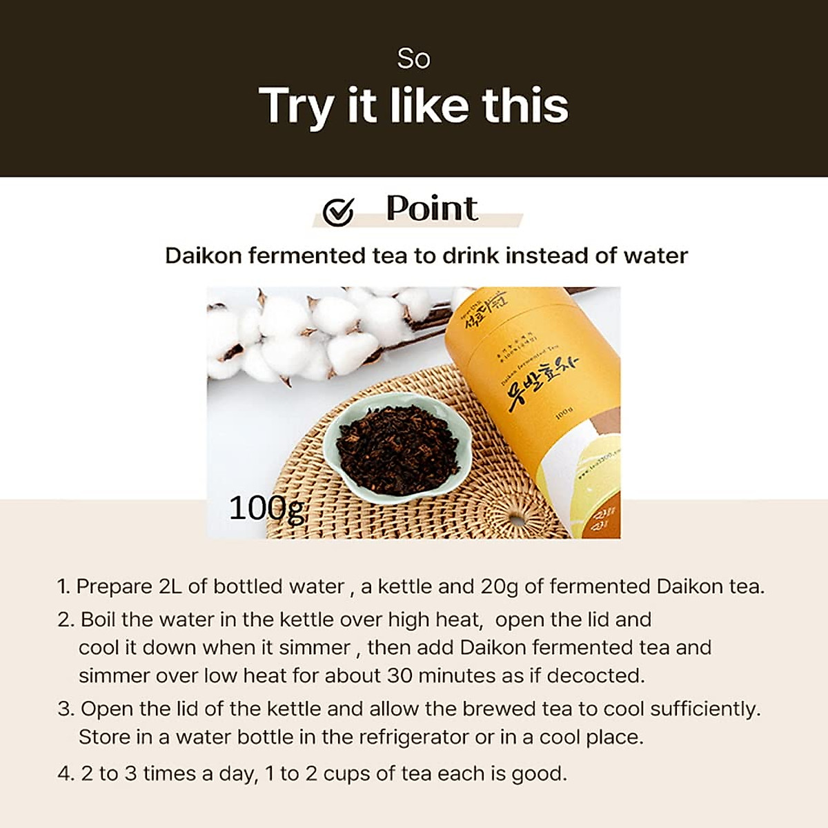 CYSO Seokrodawon 100% Korean Organic Daikon Fermented Tea Radish Beverage 100g | Rich in Vitamin C