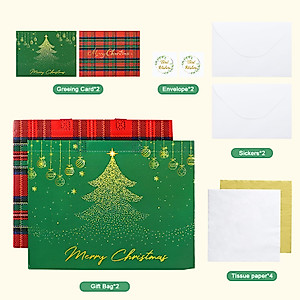 YANGTE 2 Pack 13" Large Christmas Gift Bags with Tissue Paper, Reusable Non-Woven Christmas Bag with Handles for Holiday Presents Wrapping, Christmas Tote Bags for Gifts Wrapping Xmas Party Favors