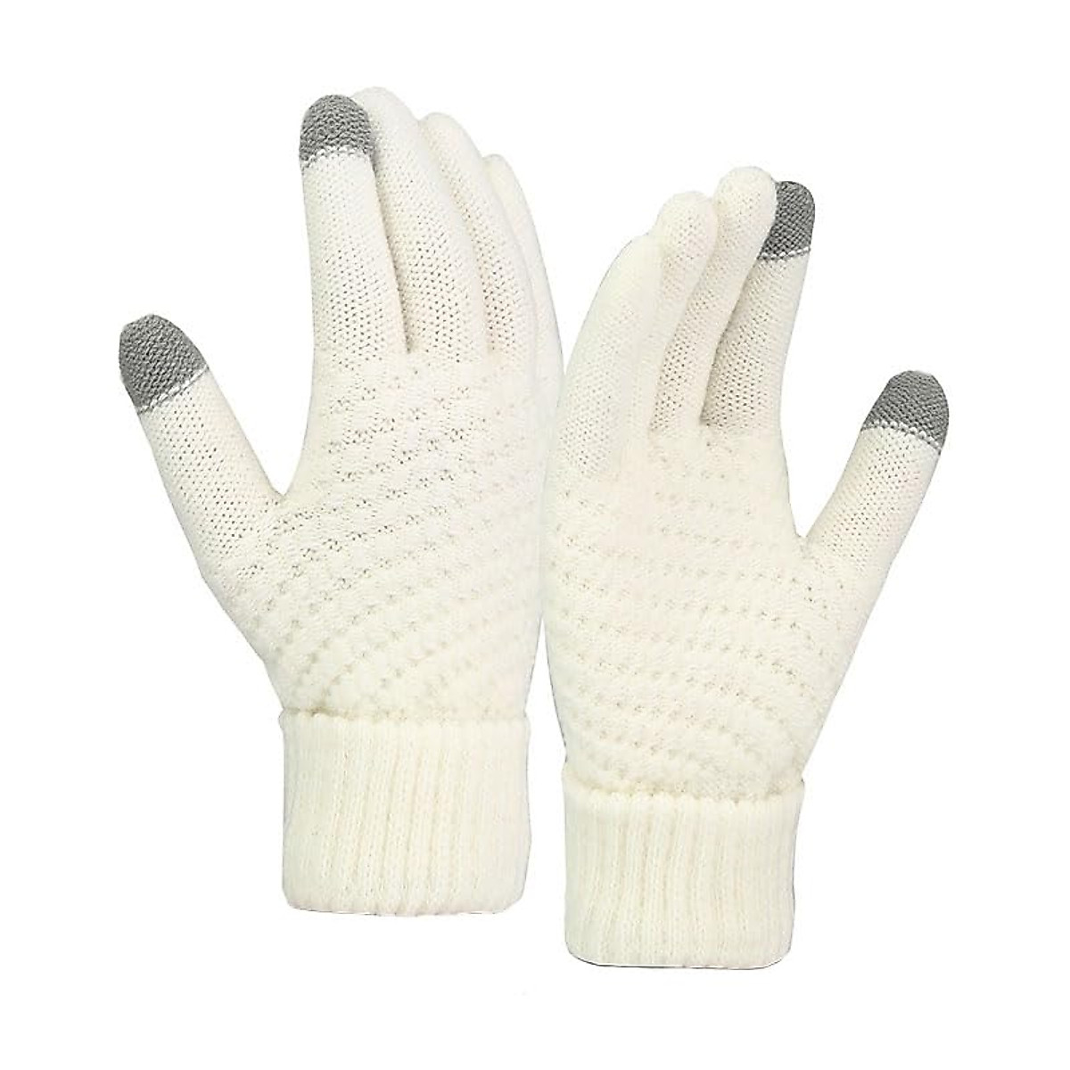 Eseres Beige Gloves for Women Warm Gloves Unisex Knitted Warm Gloves for Women Touch Screen Fleece Lined Stretchy Mittens Women - Beige