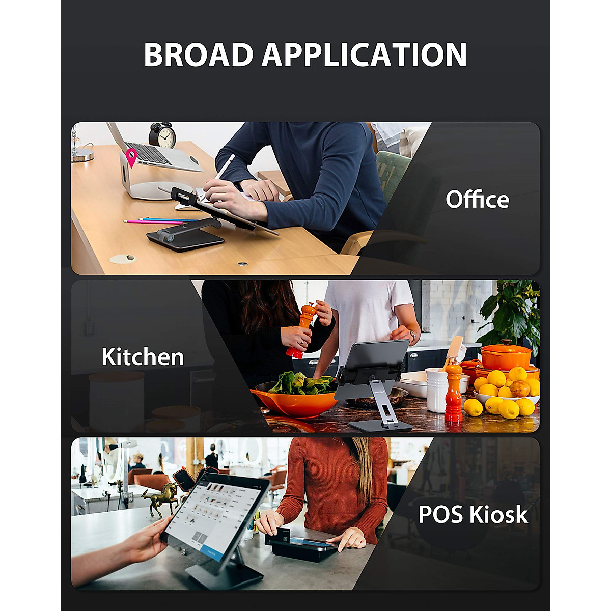 Maxonar iPad Stand Holder, Heavy-Duty Aluminum Alloy Tablet Stand, 360° Swivel Foldable iPad Pro Air Charging Stand Holder for Desk Bed Store POS Showcase Reception Kitchen Office (6-13''), Grey