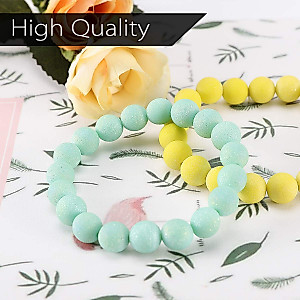 6 Pcs Lava Stone Bead Bracelet, Natural Gemstone Stretchy Bracelets- Aromatherapy Essential Oil Diffuser Healing Chakras Agate Crystal Elastic Lucky Bracelets Gifts for Women