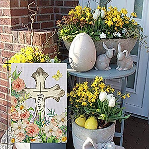CROWNED BEAUTY Easter Garden Flag Religious Cross Floral 12x18 Inch Double Sided for Outside Christian Burlap Small Blessed Yard Holiday Decoration CF714-12