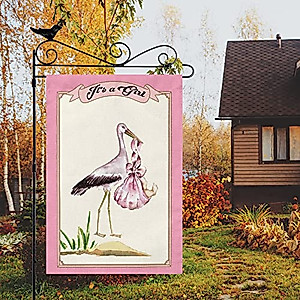 It's a Girl Flamingo Graden Flag, Stork Garden Flag, Bird Flag Burlap Vertical 12.5 X 18 Double Sided Small Flags for Home Yard Indoor Outdoor Decoration